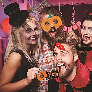 KALOR Happy Halloween Photo Booth Props, 21 Pcs Witch Hat Pumpkin Bat Tombstone Fancy Party Decor Supply Halloween Selfie Props for Halloween Party Decorations