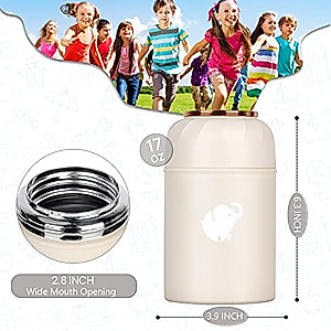 NewFation Thermos For Hot Food - 17OZ Insulated Food Container With Foldable Fork& Spoon, Leak Proof Soup Thermos For Adults, Food Thermos Portable With Handle For Office Outdoors(White)