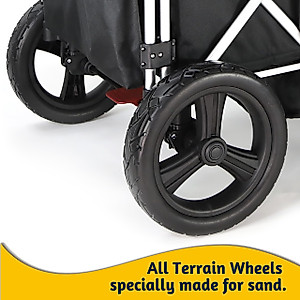 Keenz 7S+ Ultimate 4-Passenger Baby Toddler Wheeled Stroller Wagon w/Foldable Frame, Harnesses, Canopy Cover, Cooler Basket, & Storage Pockets, Black