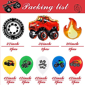 Monster Truck Theme Birthday Party Decorations Monster Truck Balloons Wheels Balloons Fire Balloons Happy Birthday Truck Shaped Balloons for Girls Boys Birthday Baby Shower Wedding Party Supplies