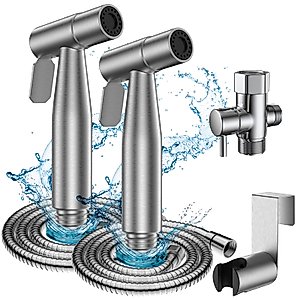 FREDI Bidet Sprayer for Toilet, Bidet Sprayer, Toilet Faucet, Jet Spray for Toilet, Muslim Shower, Toilet Sprayer, Ducha para Toilet(2 Pack, Brushed Nickel)