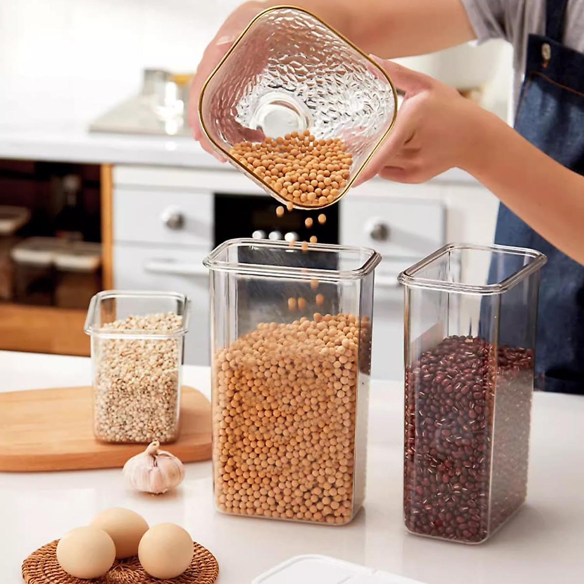 QCHOSWO Cereal Containers Storage Set 8PCS(4Pots&4Lids) Cereal Dispenser For Pantry Organization BPA Free Storage Containers Fridge Organizer Bins Pet, QH240325