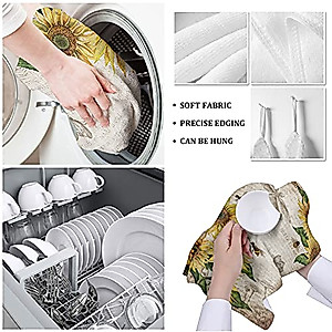 Dish Towels for Drying Dishes Kitchen Towels with Hanging Loop,Retro Farmhouse Sunflowers and Honey Bee Vintage Background Dishcloths for Kitchen Cleaning Wipe, 18 x 28 Inches