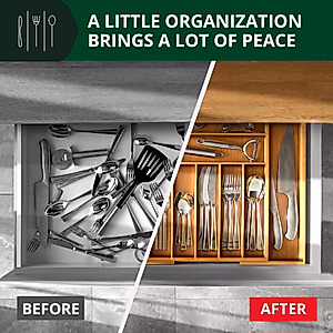 Luxury Bamboo Kitchen Drawer Organizer - Silverware Organizer - Utensil Holder and Cutlery Tray with Grooved Drawer Dividers for Flatware and Kitchen Utensils (9 Slot, Natural)