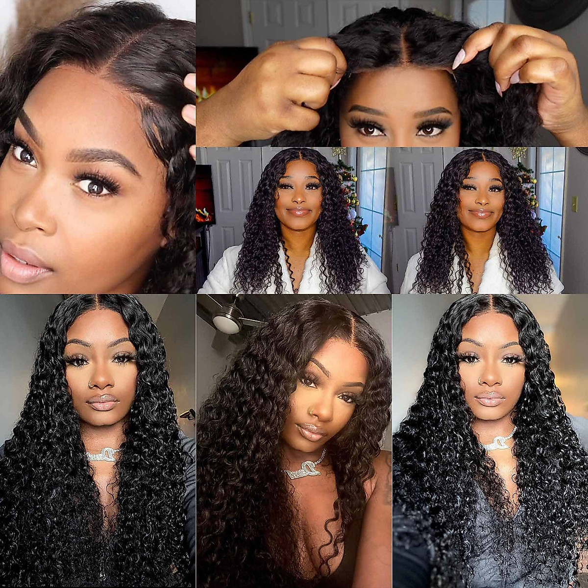 Domiso Glueless Wear and Go Wigs for Black Women Human Hair Glueless Wigs Human Hair Pre Plucked Deep Wave Lace Front Wigs Human Hair Glueless Ready to Wear Wigs No Glue Lace Pre Cut Wig 24 Inch