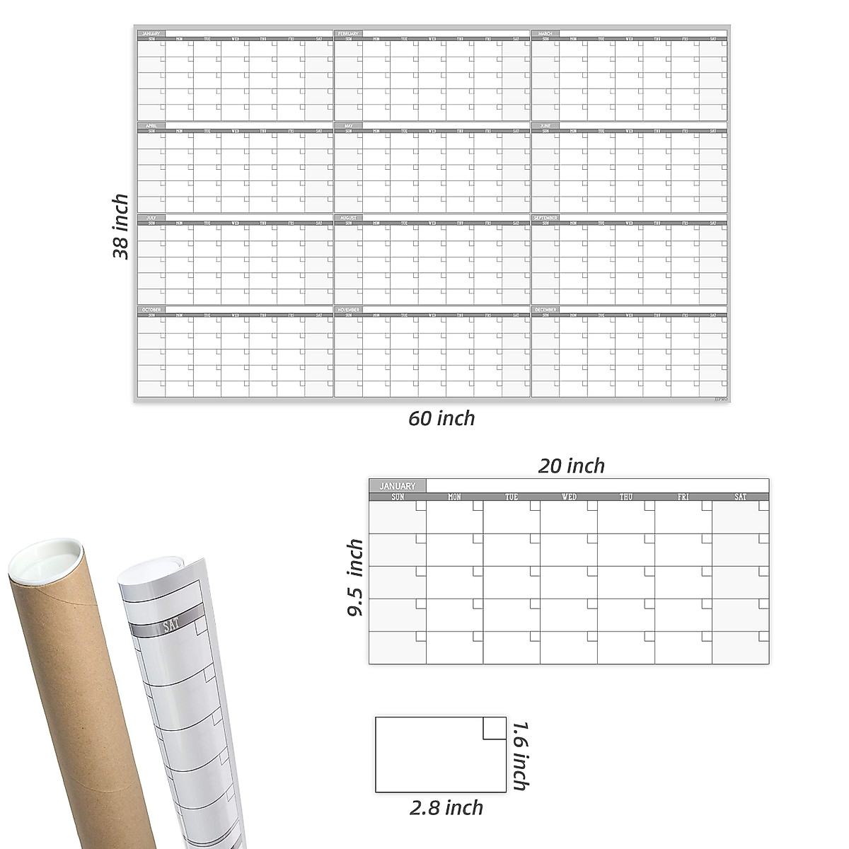 Large Dry Erase Wall Calendar - 60“ x 38" Undated Blank Yearly Planner - Giant Whiteboard 12 Month Poster - Premium Laminated Calendar for Classroom, Office, Project & Family Schedule