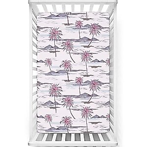 Vintage Beach Themed Fitted Mini Crib Sheets,Portable Mini Crib Sheets Soft and Breathable Bed Sheets-Baby Crib Sheets for Girl or Boy,24“ x38“,Pale Rose Multicolor
