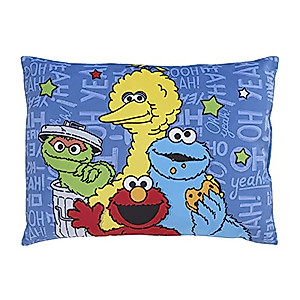 Sesame Street Elmo, Big Bird, Cookie Monster, & Oscar The Grouch, Blue, Red, Green, & Yellow Decorative Toddler Pillow, Blue, Red, Yellow, Green
