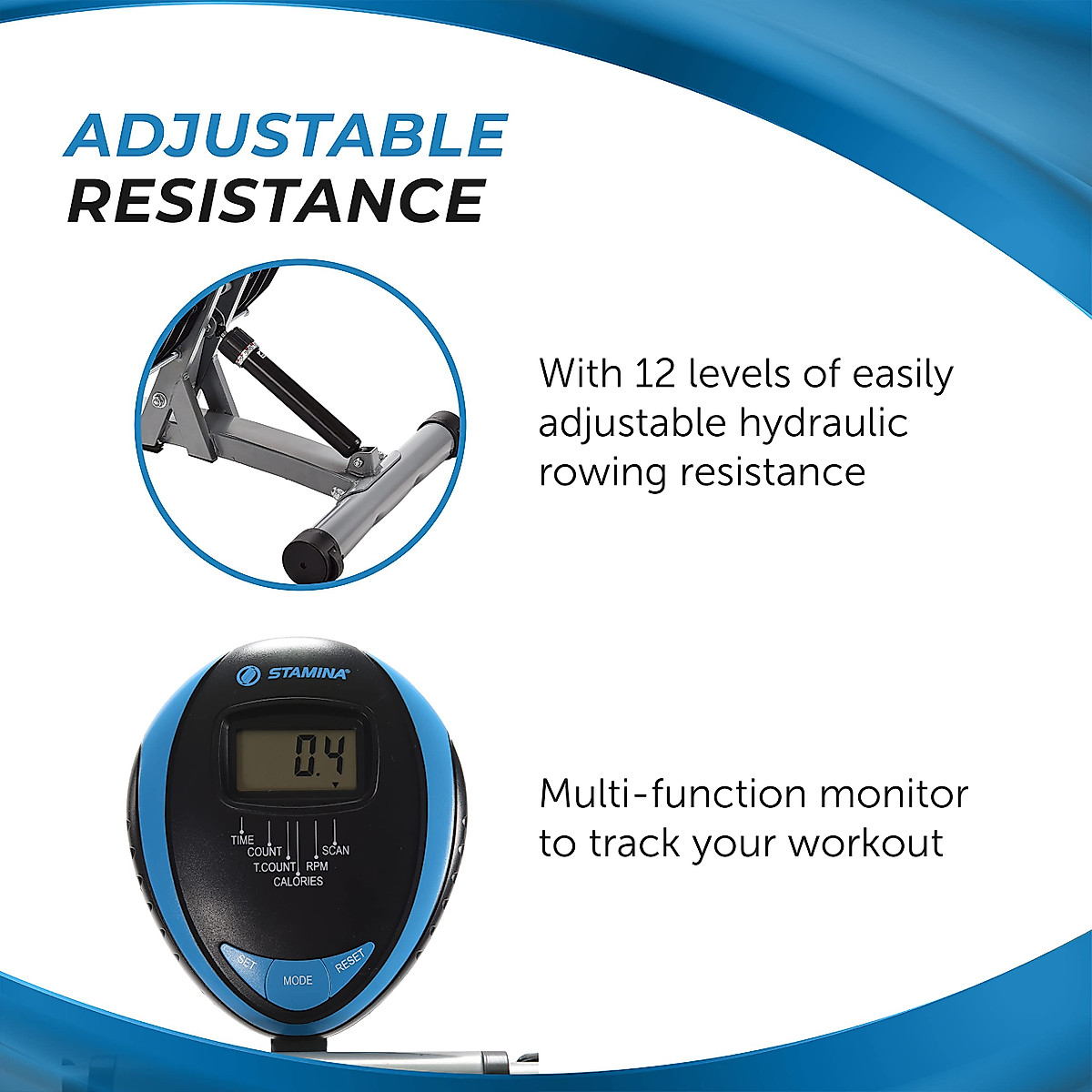 Stamina Easyrow Hydraulic Rower Machine with Smart Workout App - Rowing Machine with Adjustable Resistance for Home Gym Fitness - Up to 300 lbs Weight Capacity