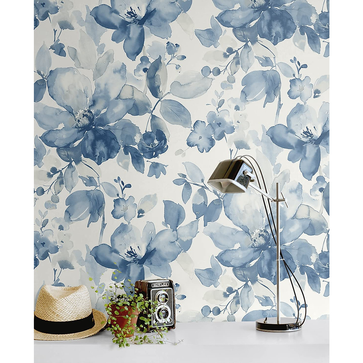 NextWall Watercolor Flower Peel and Stick Wallpaper (Bluestone)