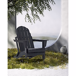 VOQNIS Adirondack Folding Chair, HDPE Outdoor Plastic Patio Chairs for Fire Pits, Gardens, Decks, Seaside Weather Resistant, Waterproof, Easy to Assemble (Black)