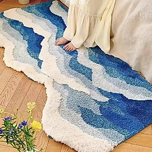ZYLG Wave Shape Furry Bedroom Rug, Fluffy Area Rug, Girls, Boys, Children's Room, Nursery Rugs Home Decor,Bathroom Rug (19.7x47.2 in)