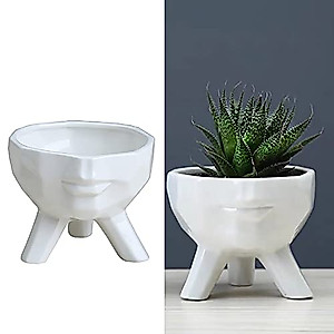 YONGYAN Face Shape Flower Pot Statue Decoration Ceramics Garden Head Planters Containers Pot Bookshelf Office Desktop Decor
