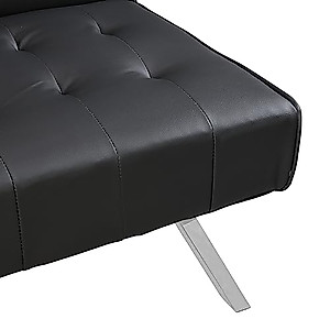Penifun Convertible Folding Futon Sofa Bed Sleeper Couch for Living Room PU Leather Upholstered Loveseat, Solid Wood Frame/Stainless Leg, Black
