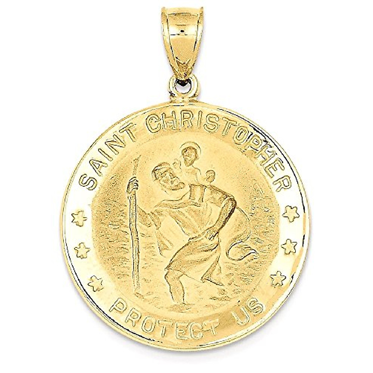 IceCarats 14K Yellow Gold Saint Christopher Medal Patron of Travelers Athletes Protection Necklace Christian Religious Pendant Faith Charm 35mm x 25mm Only