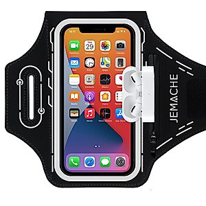 JEMACHE Running Armband for iPhone 15 14 13 12 11 Pro, Samsung Galaxy S24 S23 S22 S21, Gym Workouts Arm Band with Airpods Holder (Black)