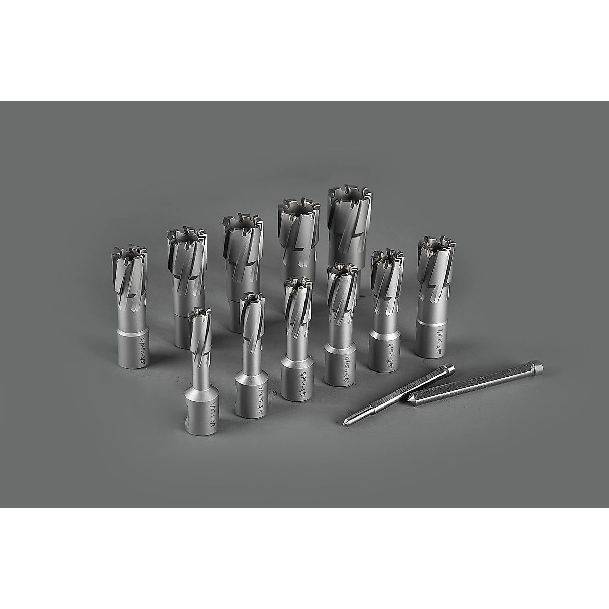 Annular Cutter Set Carbide TCT 13 pcs JESTUOUS 3/4 Inch Weldon Shank 1-3/8 Cutting Depth and Cutting Diameter from 1/2 to 1-1/8 Two Flat Bit for Drill Press with 2 Pilot Pins
