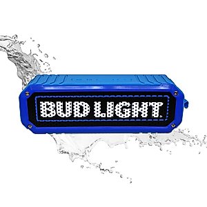 Bud Light Wireless Portable Bluetooth Speaker Water-Resistant, & Shockproof Led Flashlight Built-in Microphone & Rechargeable Battery Include USB Charging & 3.5 Aux Cable