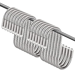 ABuff 100 Pcs S Hooks for Hanging with Rubber Stopper Non Slip, 2.75 Inch S Shaped Stainless Steel Hooks, Heavy Duty S Hooks for Clothes, Kitchen, Plant Pots, Bags, Cups(Silver)