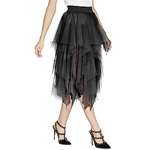 Urban CoCo Women's Sheer Tutu Skirt Tulle Mesh Layered Midi Skirt (M, Series 1-Black)