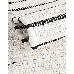 Unique Loom Chindi Cotton Collection Area Rug - Briah (2' 7" x 13' 1" Runner, White/ Black)