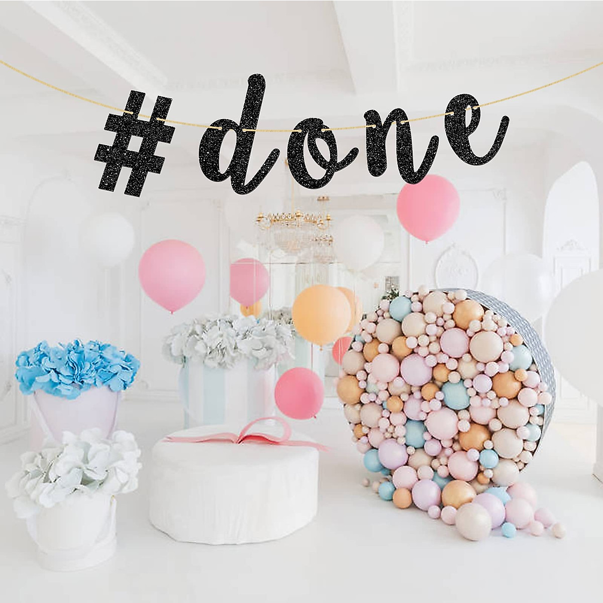 INNORU # Done Banner - Black Glitter Congrats Grad Sign, High School, College, University Graduate Party Decorations Supplies