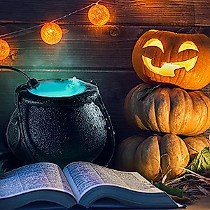 Thaisu Halloween Party Mist Maker, Halloween Witch Cauldron Fog Maker with 12 LED Lights,Water Fountain Pond Fog Atomizer,Halloween Party Prop Decorations (Zinc Alloy)