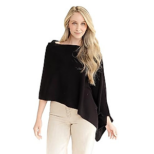 Caroline Grace by Alashan Lightweight & Super Soft Cashmere Blend Poncho - Great Gift Item! 95% Cotton/5% Cashmere Blend - One Size Fit - Black (Ebony)