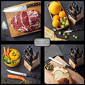 Moss & Stone Stainless Steel Serrated Knife Set | Premium Kitchen knives Set With High-Carbon Stainless Steel Blades And Wooden Block Set | Cutlery Knife Set, Kitchen Set. (14 Piece)
