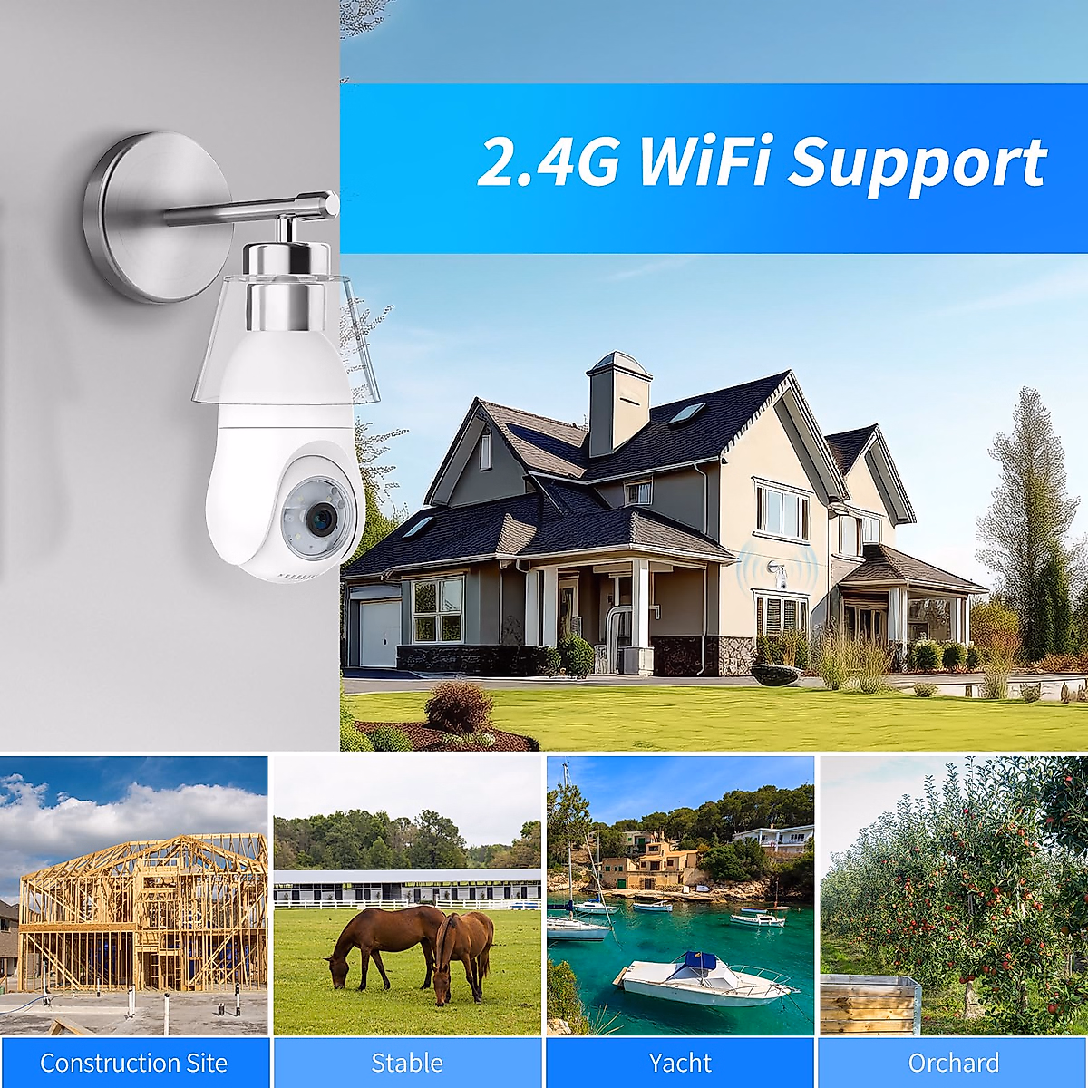 Light Bulb Security Camera 2K Indoor/Outdoor Full Color Night Vision Lightbulb, 2.4GHz Wireless WiFi 360° Cameras Bulbs, Auto Motion Tracking, Audible Alarm, Easy Install, 24/7 SD & Cloud Recording