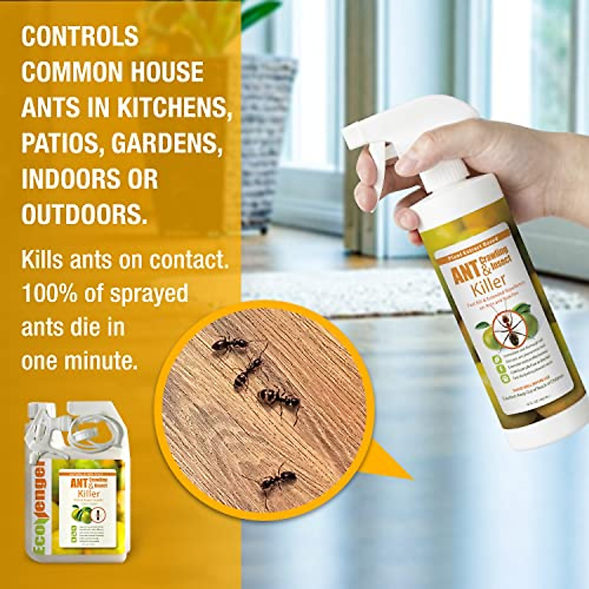 EcoVenger Ant Killer & Crawling Insect Killer, 32oz Ready to Use, Indoor & Outdoor, Kills & Repels, Lasting Prevention, Natural & Non-Toxic Plant Based Formula, Pleasant Citrus Scent