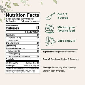 Organic Garlic Powder, 3lbs | Premium Source from Harvested Raw Allium Sativum Bulb |Culinary Grade | Great for Seasonings, Meats & Vegetables | Additive Free, Non-GMO, Bulk Supply