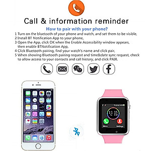 Amazqi Smart Watch with SD Card Pedometer Call Text Notification Music Player Camera Compatible with Android and iPhone (Partial Functions) for Women