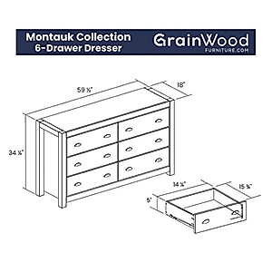 Grain Wood Furniture Montauk 6-Drawer Dresser, Driftwood