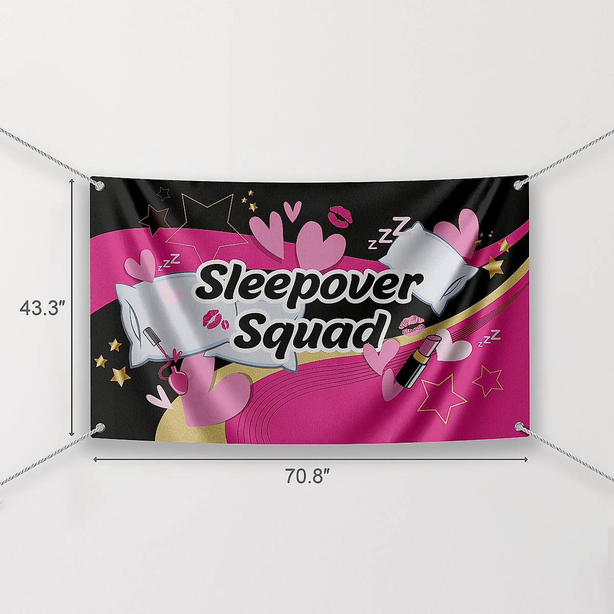 Slumber Party Decoration Kit - Includes Photography Backdrop & 10 Studio Selfie Photo Booth Props with Sticks - Sleepover Squad Pajama Girl Theme Studio Background Supplies