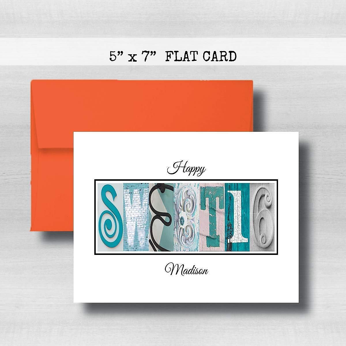 Sweet 16 Birthday Card, 5" x 7" FLAT CARD, Teal Blue White Milestone Greeting Cards