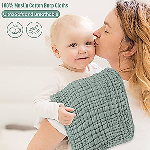 Yoofoss Muslin Burp Cloths 6 Pack Baby Washcloths Large 20''X10'' 100% Cotton 6 Layers Super Soft and Absorbent - Dark Green