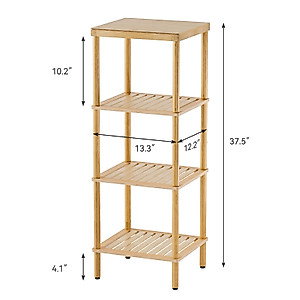 AmazerBath Bamboo Bathroom Shelf, 4-Tier Bathroom Storage Shelf, Multifunctional Storage Rack for Living Room Bedroom Kitchen, Space Saver