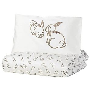 Ikea Rodhake Crib Duvet Cover/Pillowcase Rabbit Pattern White/Beige 43x49/14x22 304.401.73