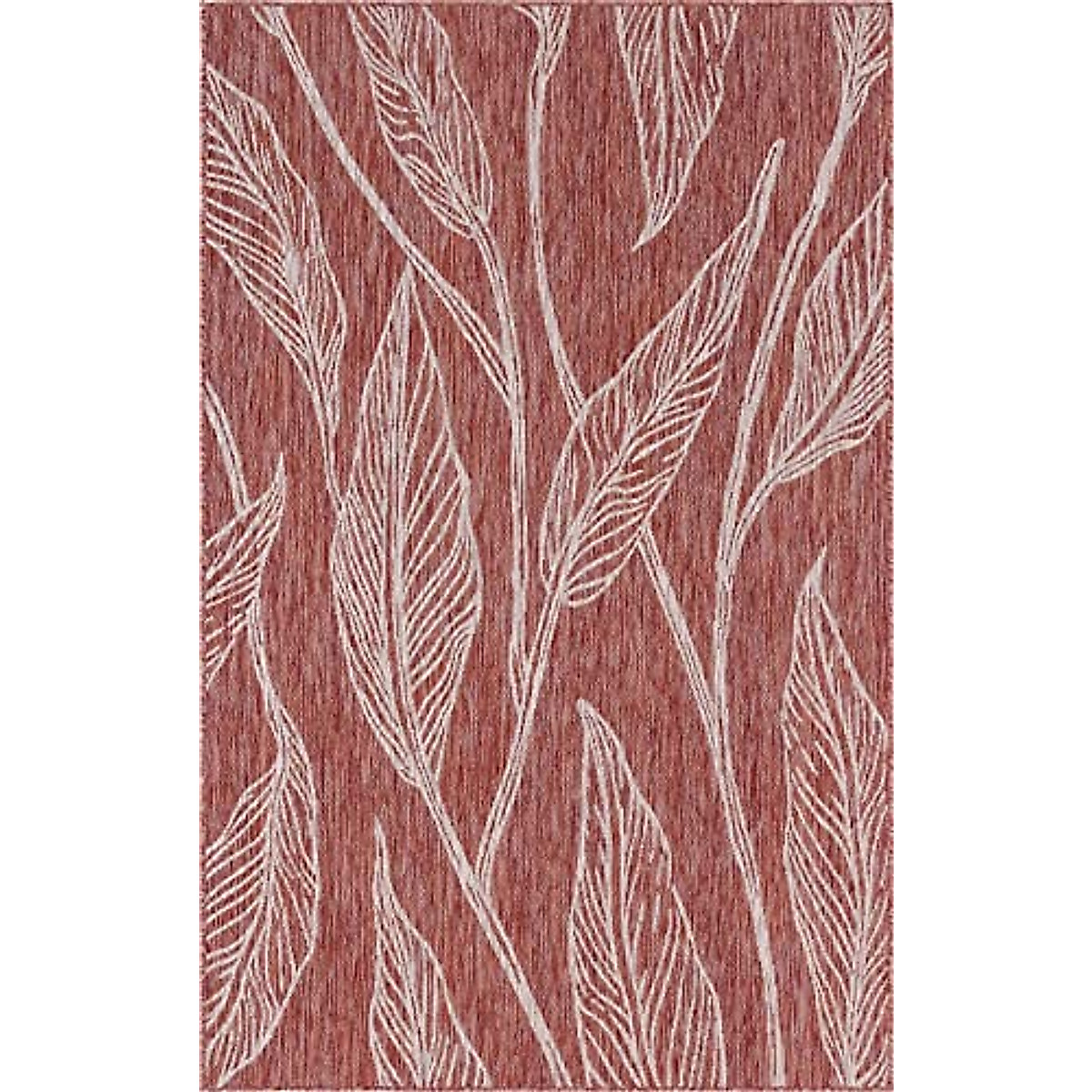 Unique Loom Outdoor Botanical Collection Area Rug - Leaf (5' 1" x 8' Rectangle, Rust Red/ Gray)