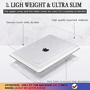 CISSOOK Clear Glitter Star Case for MacBook Air 13 Inch 2021 2020 2019 2018 Release A2337 M1 A2179 A1932, Plastic Sparkly Hard Shell Case with Keyboard Cover for MacBook Air M1 2020-2021 with Touch ID