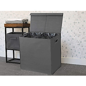 Simple Houseware Double Laundry Hamper with Lid and Removable Laundry Bags, Dark Grey