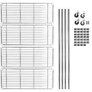 AmazonBasics 4-Shelf Shelving Storage Unit on 3'' Wheel Casters, Chrome Silver & 3-Shelf Adjustable, Heavy Duty Storage Shelving Unit (250 lbs per shelf), Steel Wire Rack, Chrome (23.3L x 13.4W x 30H)