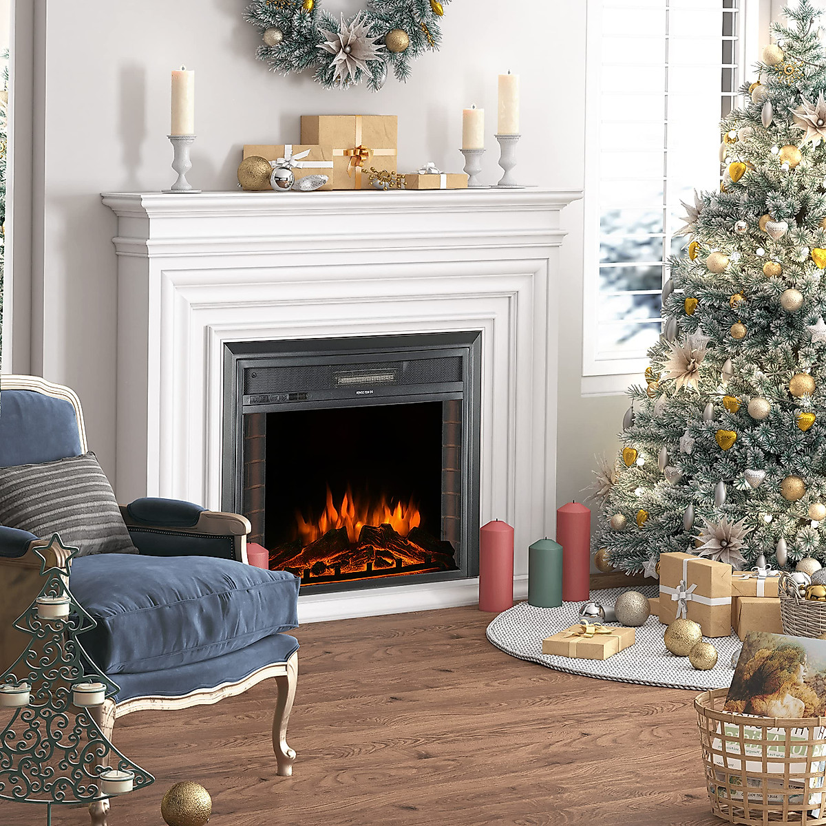 23 inch 750W/1500W Electric Fireplace Inserts with Remote Control in Wall recessed, Energy Saving Insert Fireplace Heater Indoor Glass View, Black