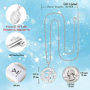 YL Pisces Constellation Necklace Sterling Silver Zodiac Jewelry Astrology Coin Horoscope Pendant for Women