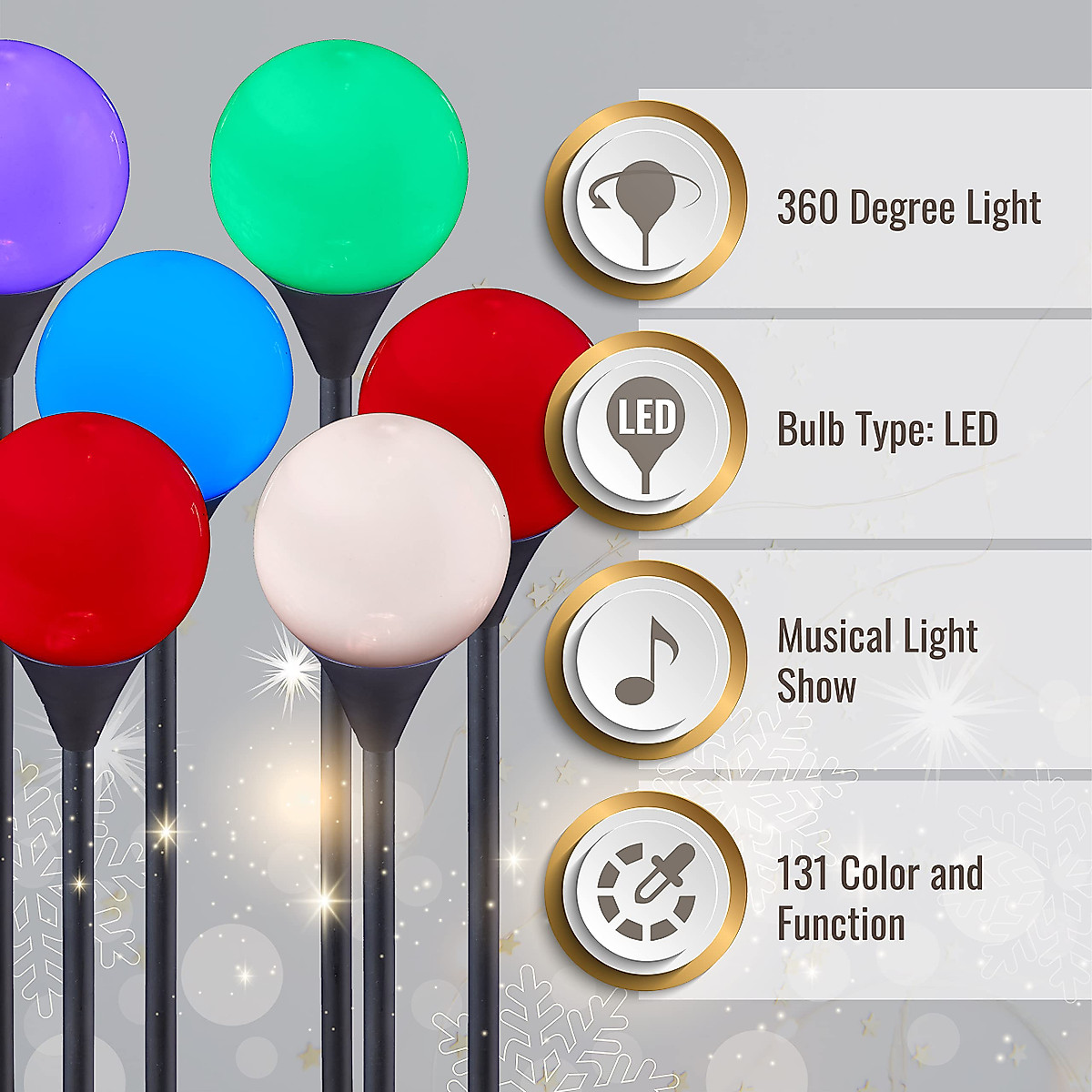 Aurio Outdoor Garden Pathway Yard Spikes, Color Changing Lights with Bluetooth Speaker, Smart Pixel Bulbs, 15-Pack