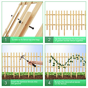 Decorative Garden Fence Bamboo 10 Pack 10.4 ft (L) x 22.2 in (H) Garden Fence Animal Barrier Fence Border for Small Dog Rabbit Flower Bed Fencing for Yard Patio Landscape Outdoor, Yellow