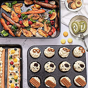 Fit Choice 10-Piece Nonstick Baking Set With Baking Pan, Cookie Sheet Set, Cake /Muffin Pan, and Pizza Pan, 10-Piece Set Bakeware Sets (Ceramic Coated Black)