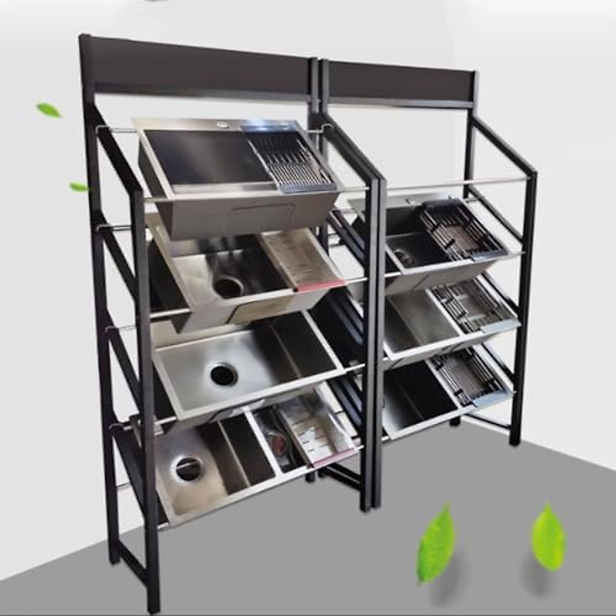 GRRICEPL Washing Hand Basin Display Rack, Kitchen Sink Commercial Shelves, Adjustable Width Universal Wheel Storage Rack，360° Swivel with Universal Wheels