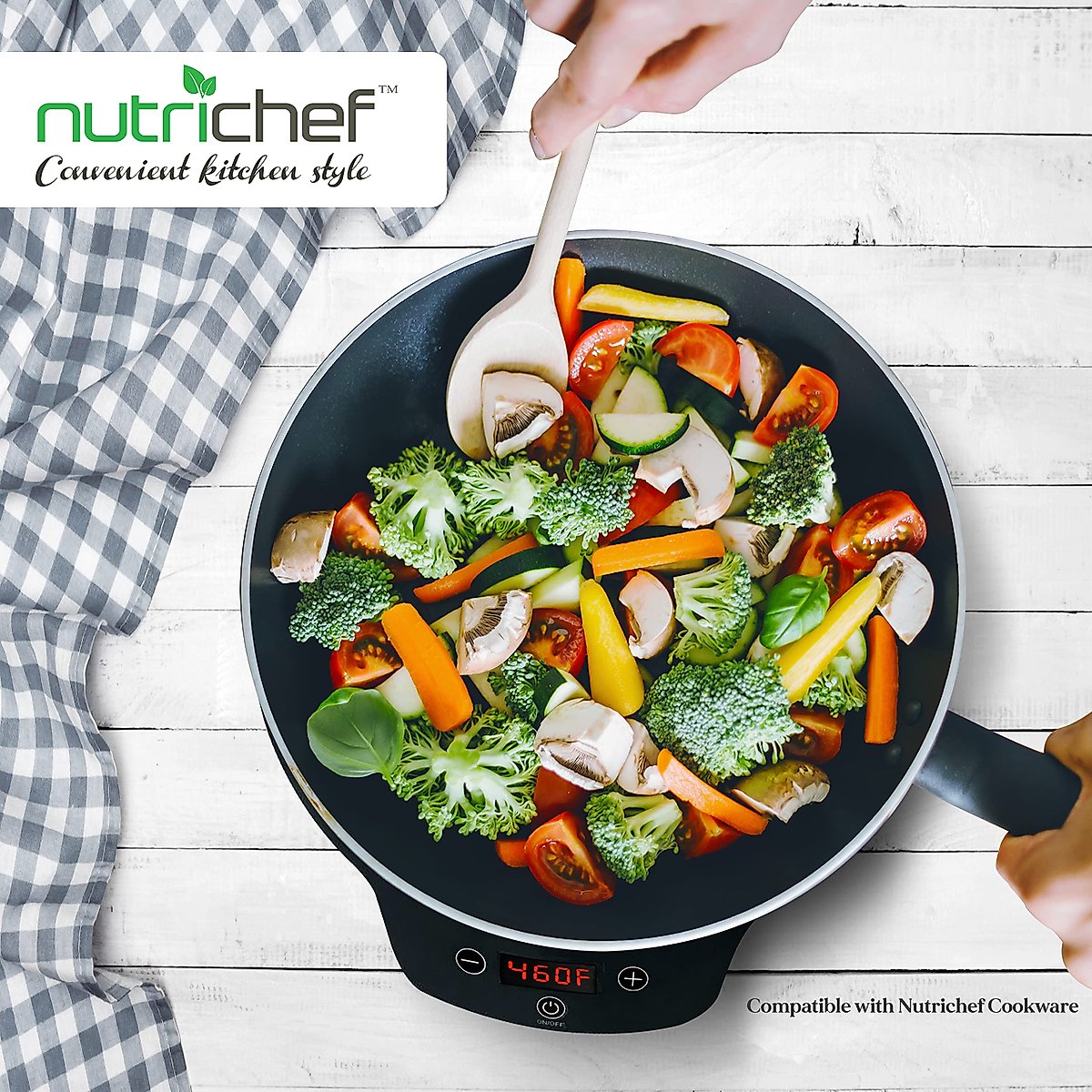 Electronic Plug-in, Flameless Burner Design with Digital Display, 17 Temperature Range, Sensor Touch Controls and Auto Shut Off Function, Portable Single Burner Cooktop